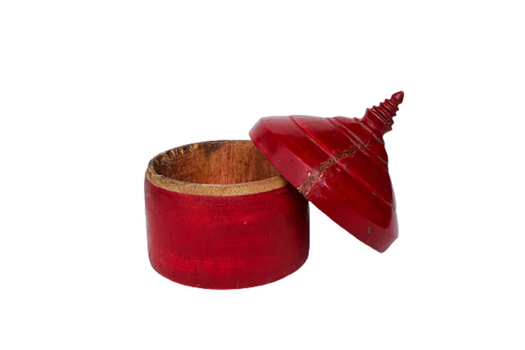 Vintage Red Tika Box, Vintage Makeup Container, Old Red Lacquer Box ...