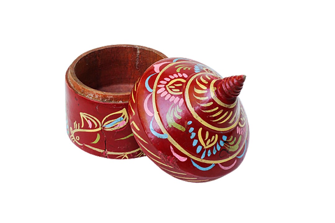 Vintage Red Tika Box, Vintage Makeup Container, Old Red Lacquer Box ...