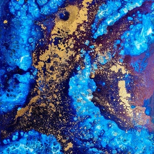 Large Celestial Painting: Abstract Gold & Blue Space Art - Etsy