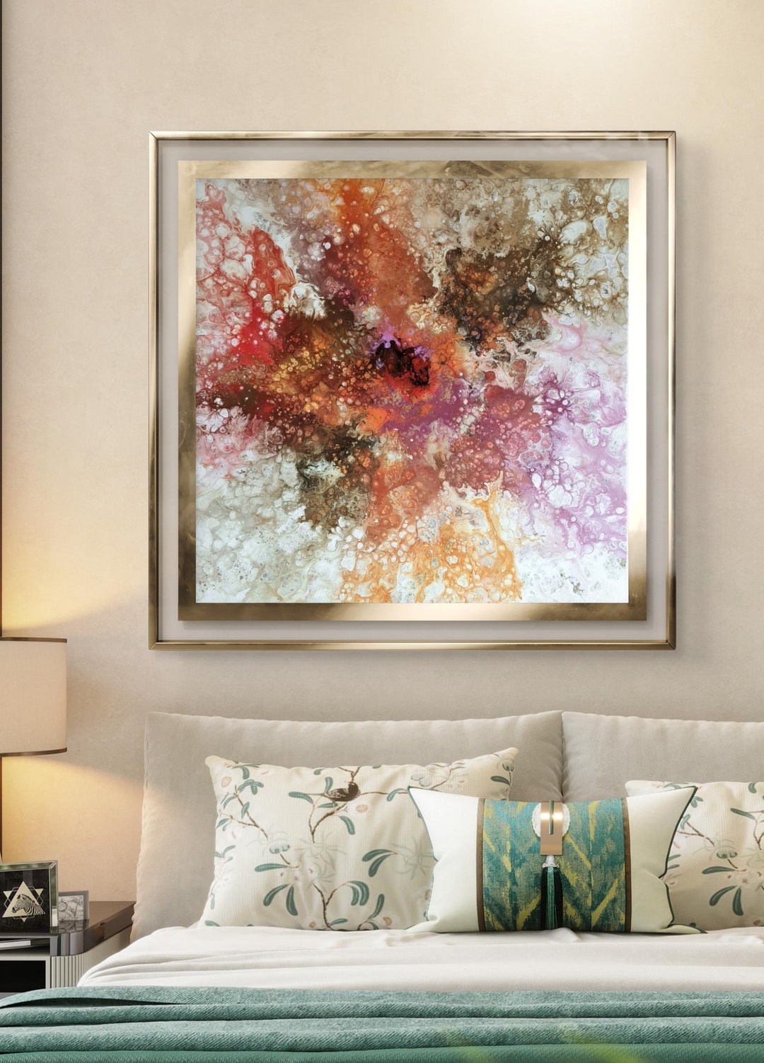 Abstract Flower Painting: Original Gold Wall Art, 32x32 - Etsy
