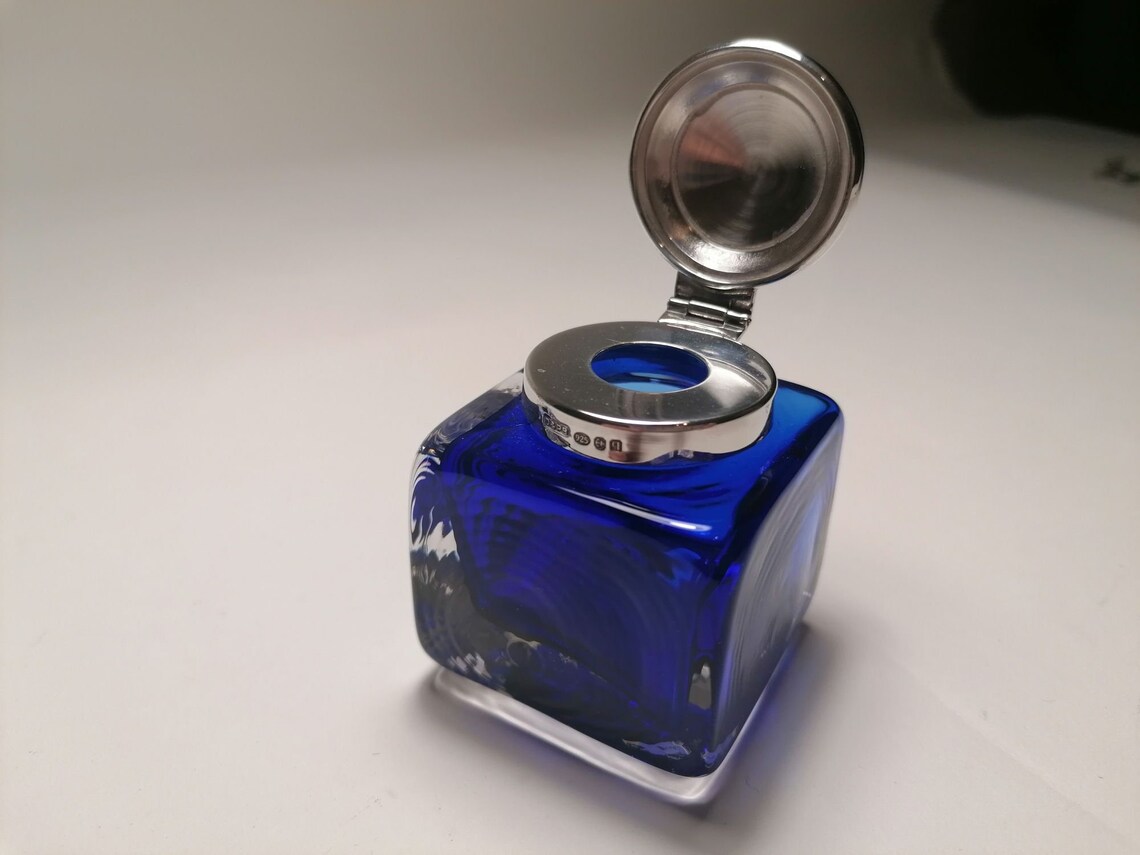 Sterling Silver Inkpot Cobalt Blue - Etsy