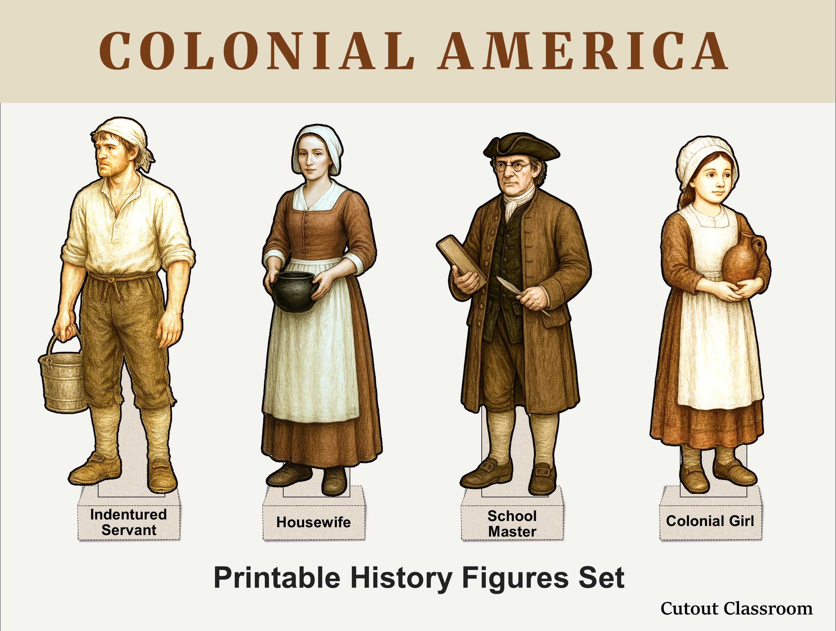 Colonial America Paper Model Set: Historical Figures & Diorama Scenes ...