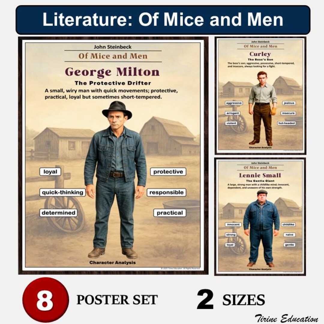 Of Mice and Men English Classroom Posters, John Steinbeck, Character ...