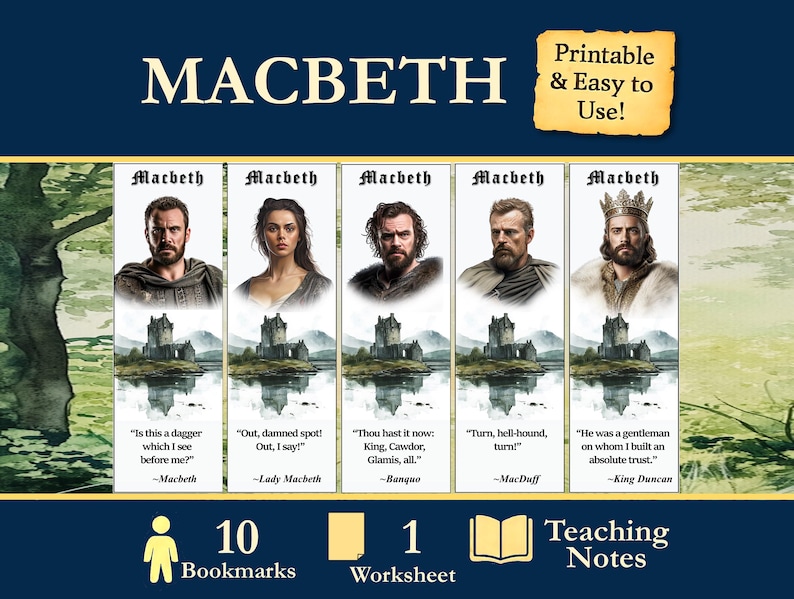 Macbeth Bookmarks and Character Analysis Worksheet | Shakespeare ...