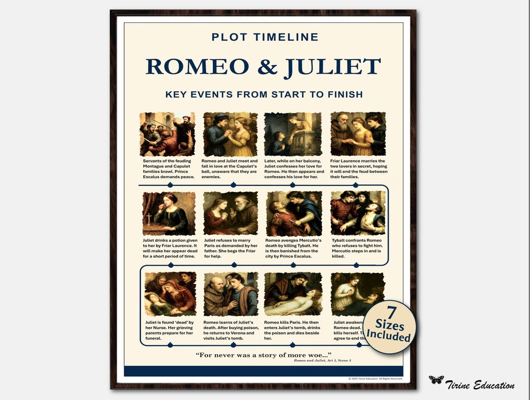 Romeo and Juliet Plot Poster | Shakespeare | 12 Illustrated Scenes ...
