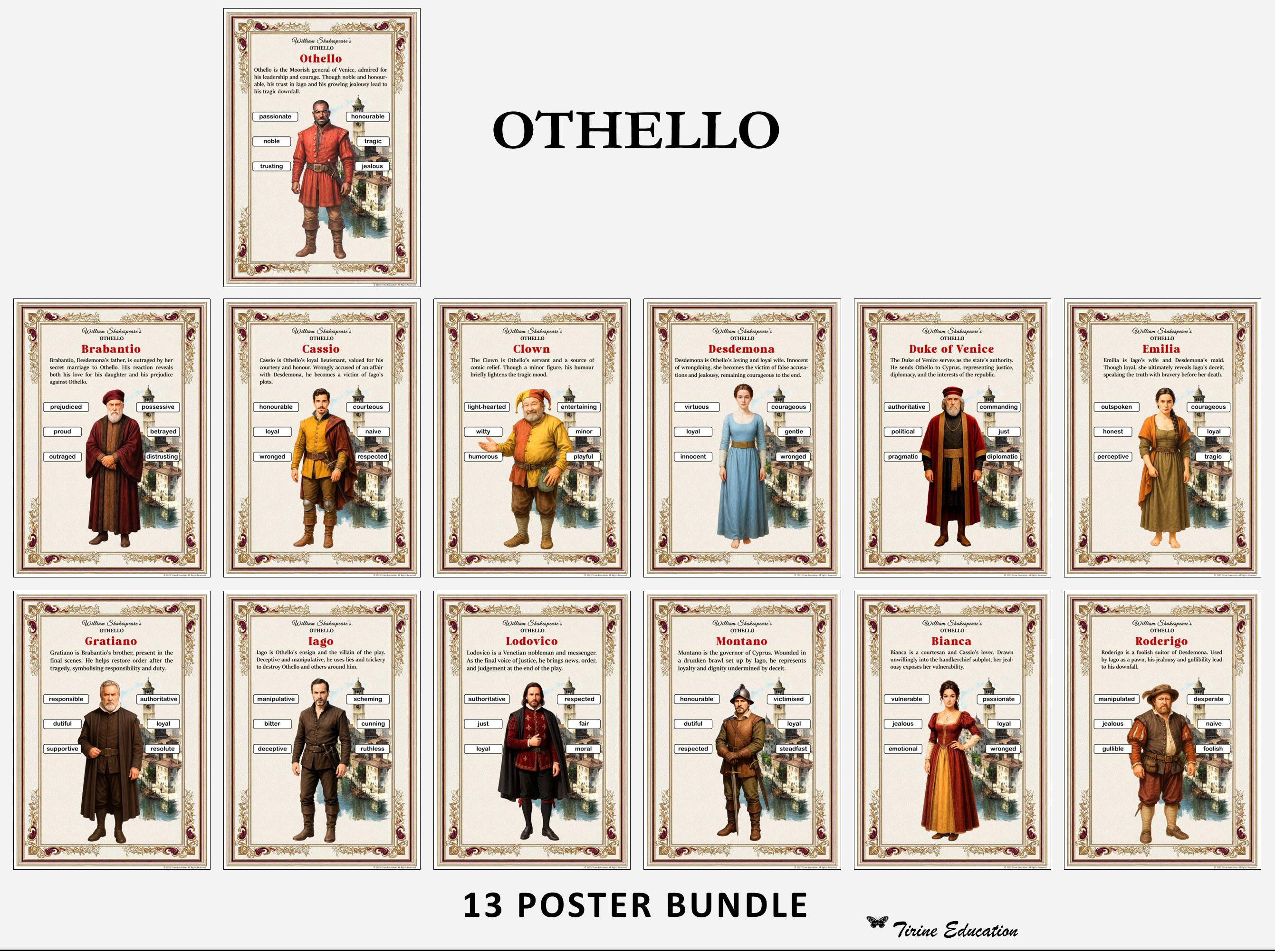 Othello Character Analysis Posters, English Literature, Shakespeare ...