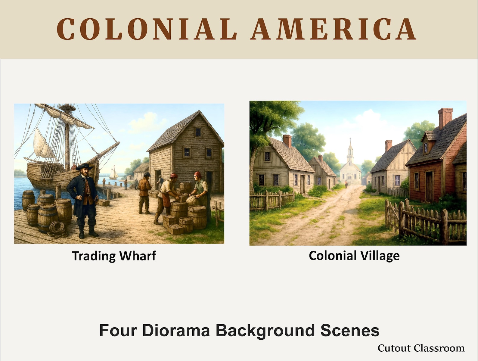 Colonial America Paper Model Set: Historical Figures & Diorama Scenes ...