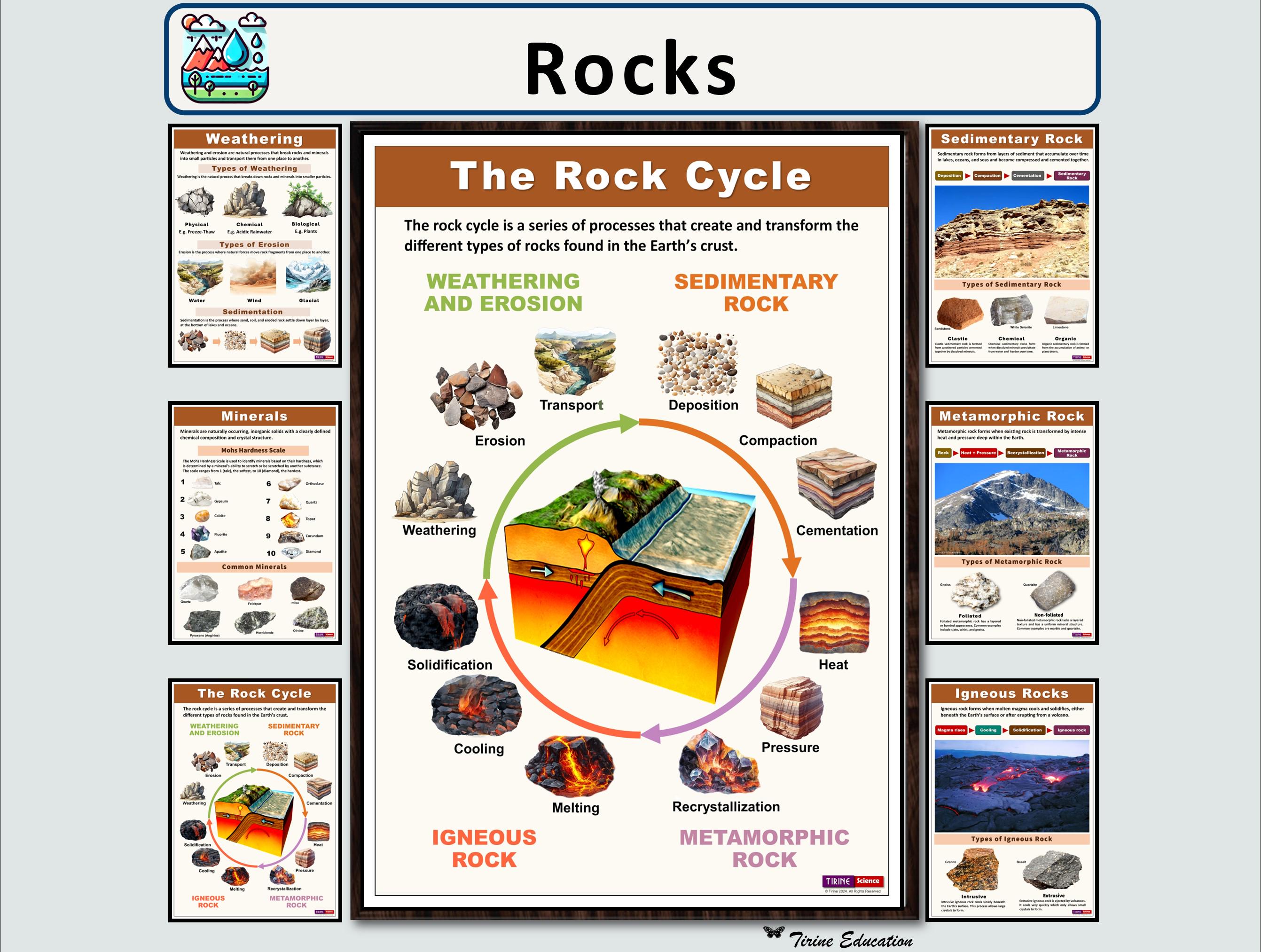 Rocks, 6 Posters, 7 Sizes, Rock Cycle, Igneous, Sedimentary ...