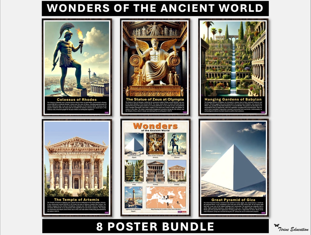 7 Wonders of the Ancient World Poster Bundle, Educational Wall Art ...