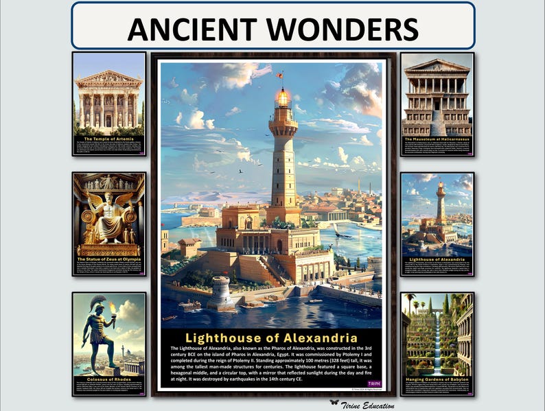 7 Wonders of the Ancient World Poster Bundle, Educational Wall Art ...