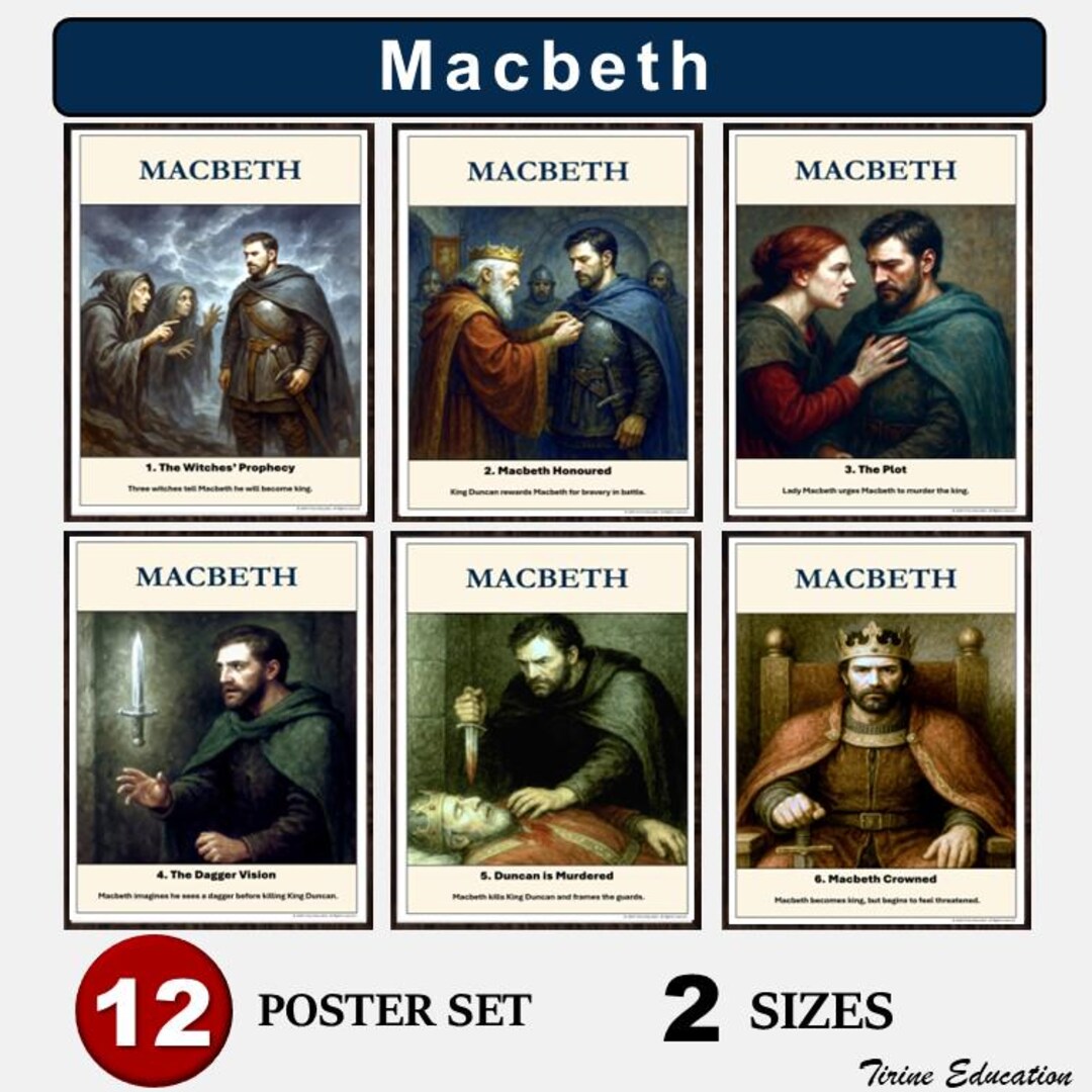 Macbeth English Classroom Poster Set | Shakespeare | 12 Illustrated Key ...