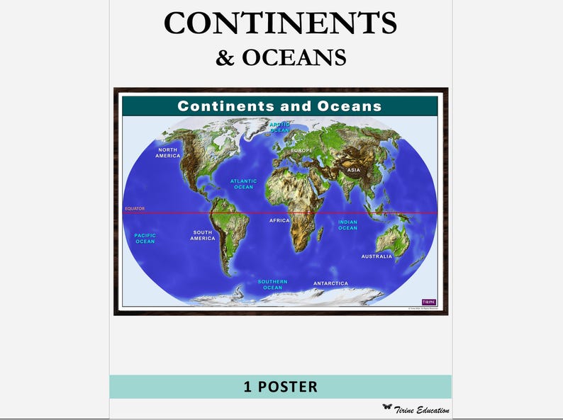 Continents and Oceans Poster: Printable Geography Classroom Decor ...