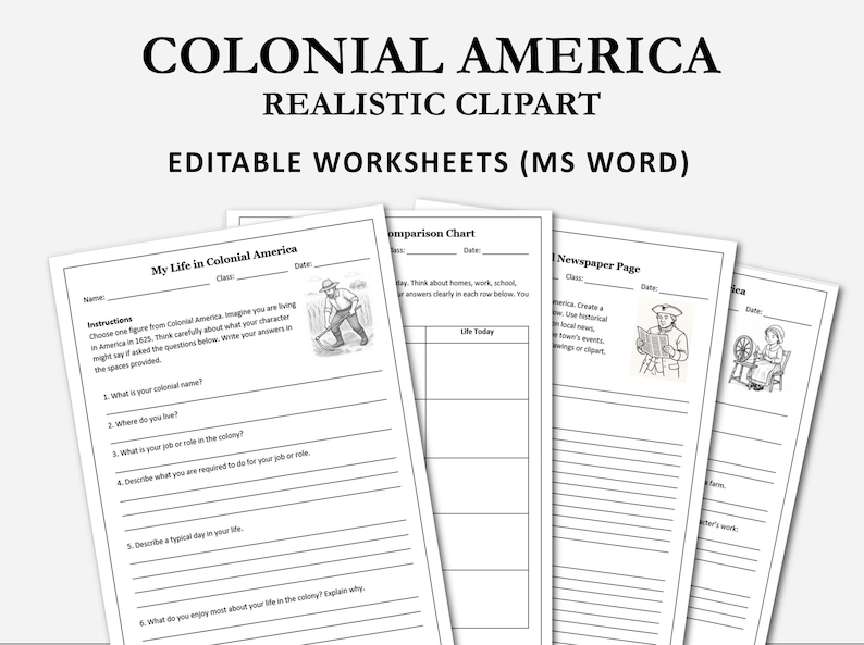 Colonial America Clipart & Worksheets: US History Teacher Resources ...
