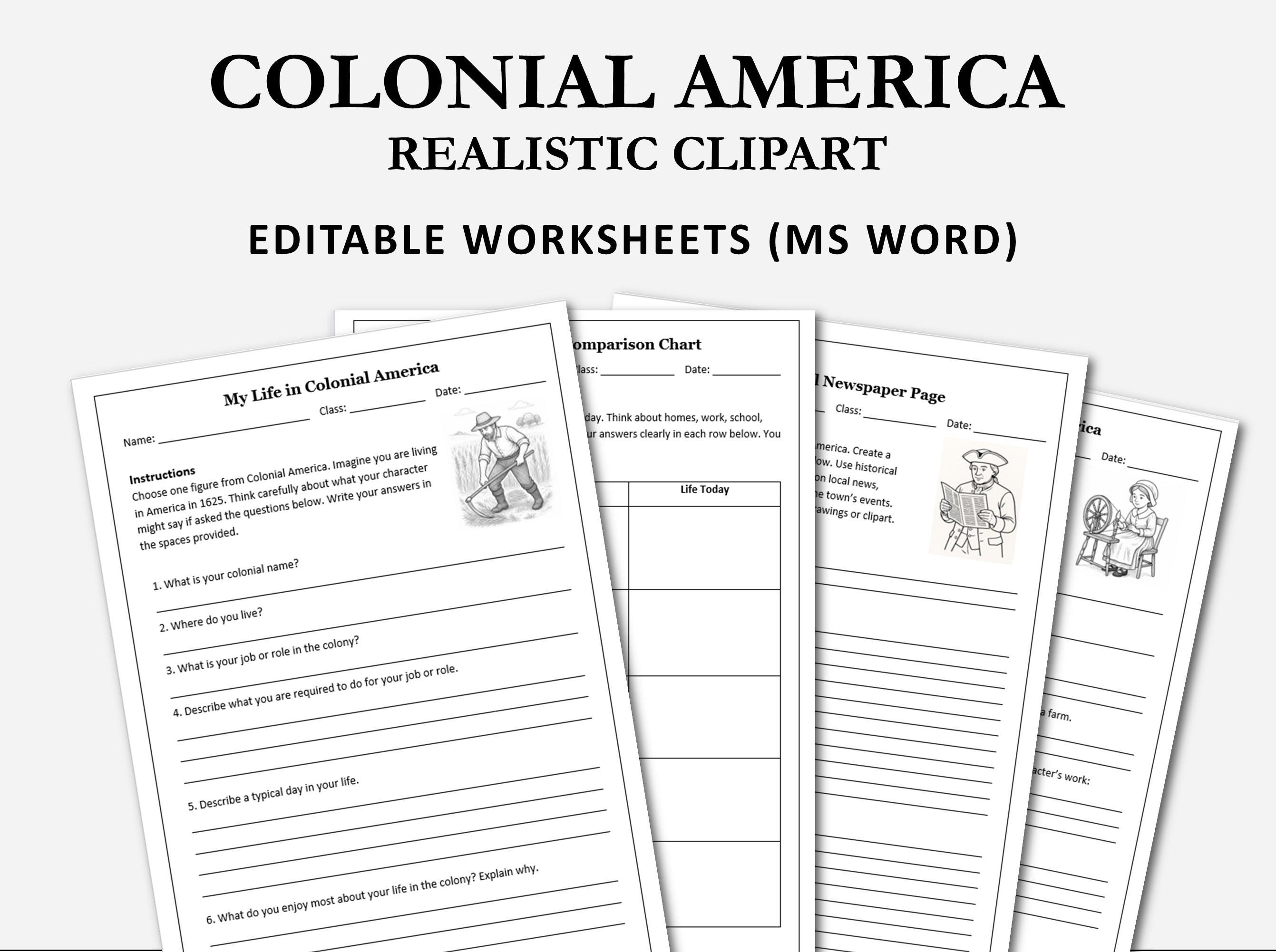 Colonial America Clipart & Worksheets: US History Teacher Resources ...