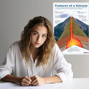 Features of a Volcano Geography Poster, Parts of a Volcano, High School ...