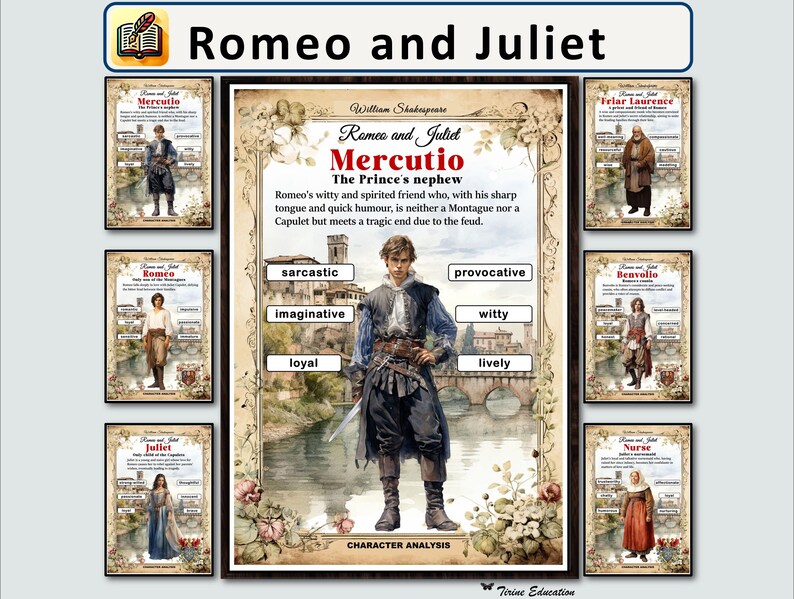 Romeo and Juliet Character Analysis Poster Set: English Classroom Decor ...