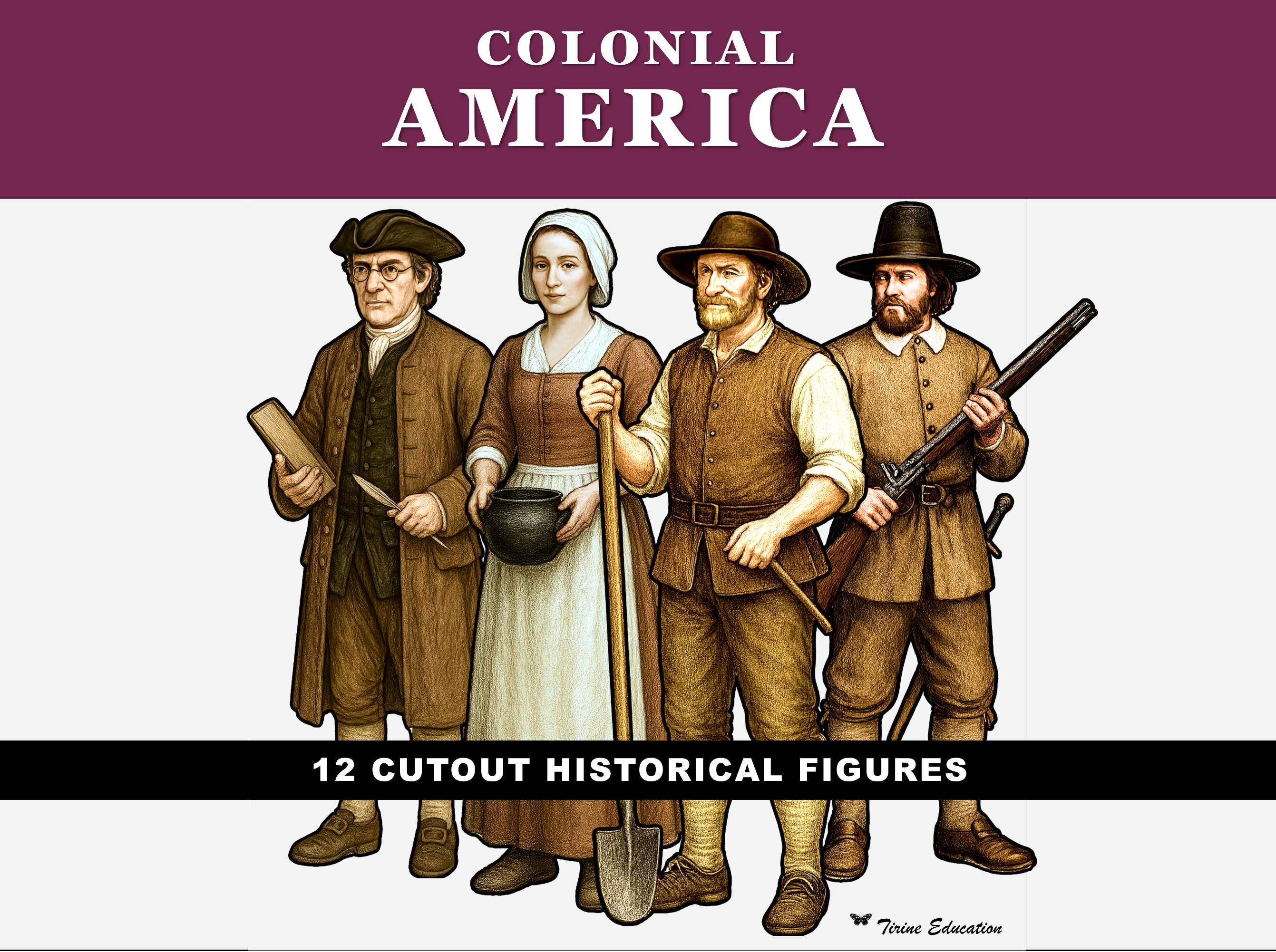Colonial America 12 Cut-out Figures, Classroom Teaching Resource ...