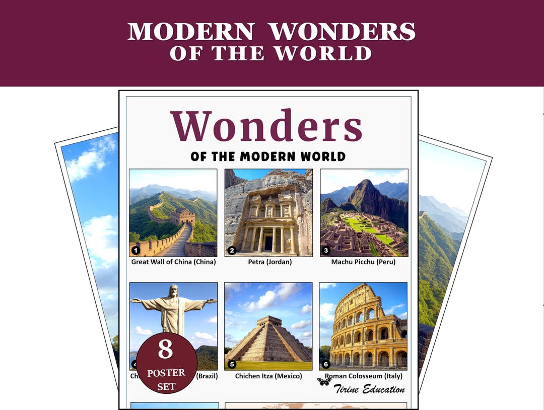 Geography Posters, Modern World Wonders Educational Art, Printable ...