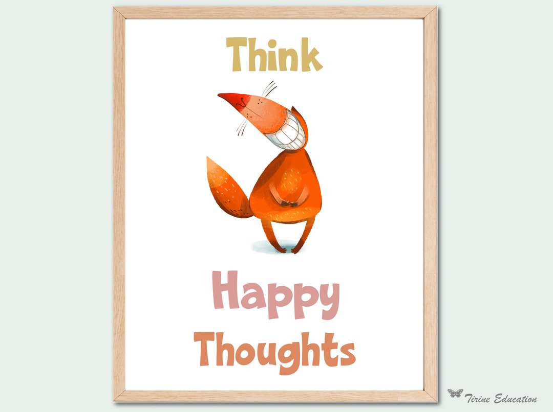 Growth Mindset Think Happy Thoughts Printable Wall Art - Etsy