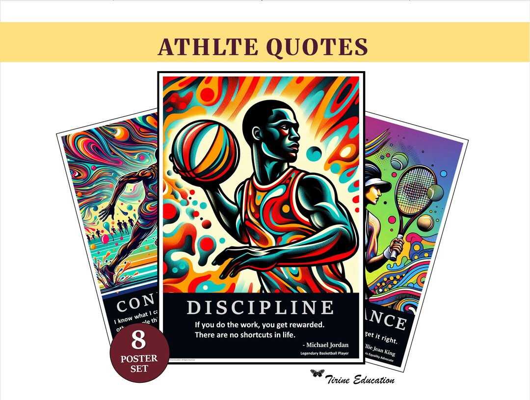 Athlete Quotes Poster Set, Motivational Sports Wall Art, Positive ...