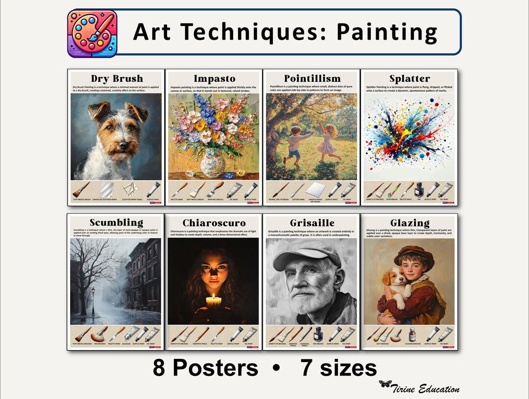 Painting Techniques Art Classroom Posters – Printable, Digital, Pop ...