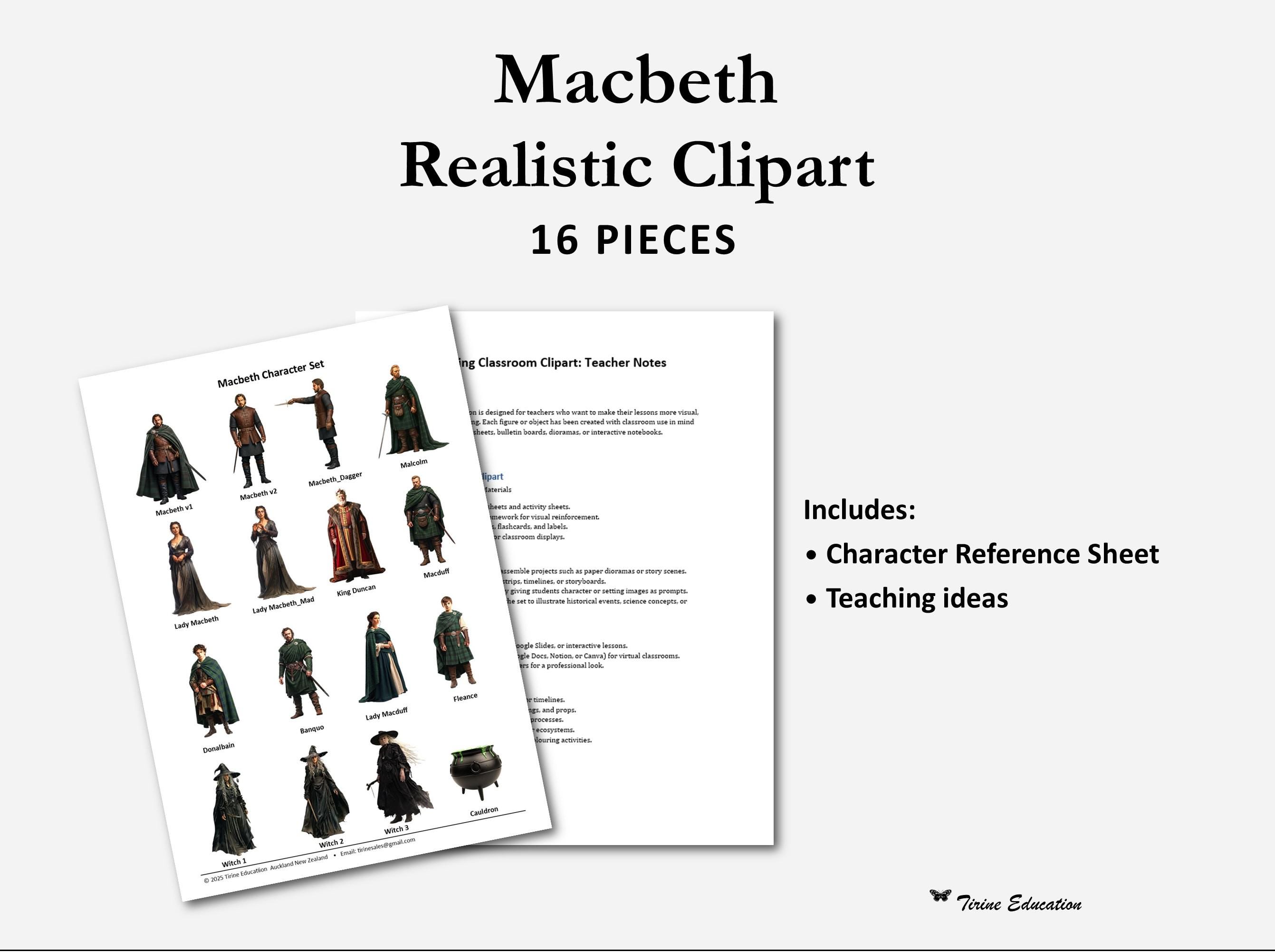 Macbeth Clipart Set: Realistic Character Illustrations for Worksheets ...
