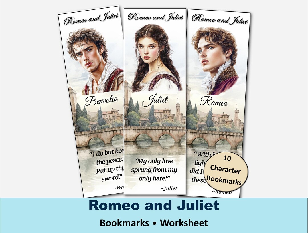 Romeo and Juliet Character Bookmarks and Character Review Sheet ...
