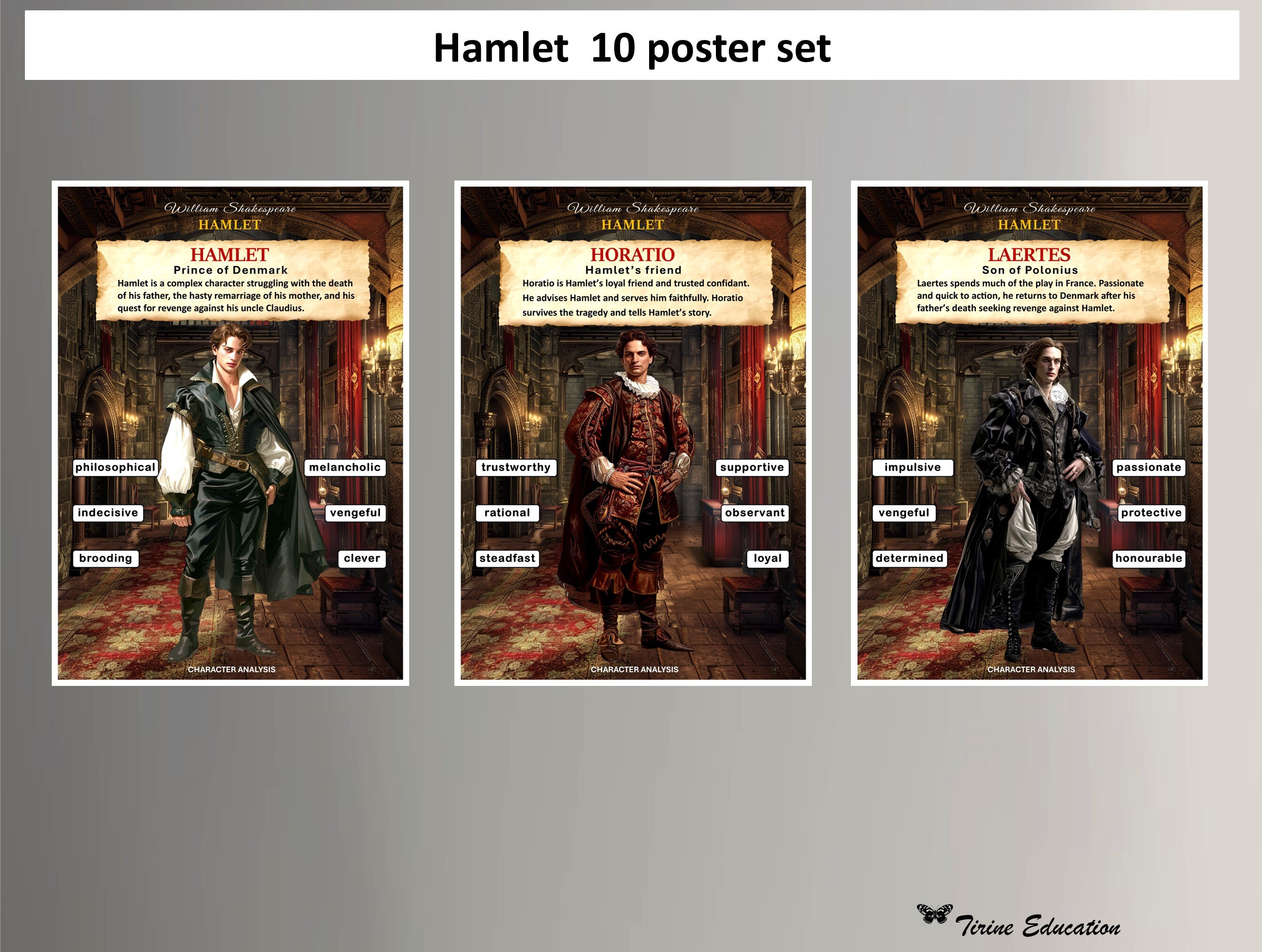 Hamlet Character Analysis 10 Poster Bundle, William Shakespeare ...
