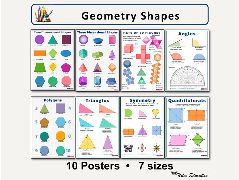Geometry Poster Bundle | 10 Printable Math Posters for Classroom | 2D ...