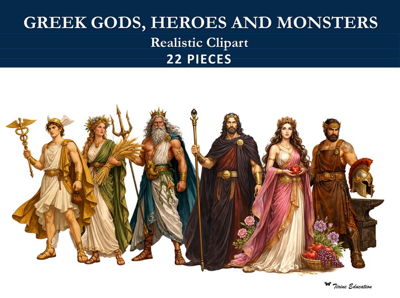 Greek Mythology Gods Heroes Monsters Clipart Set, Ancient Greece ...