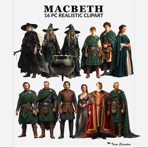 Macbeth Clipart Set: Realistic Character Illustrations for Worksheets ...