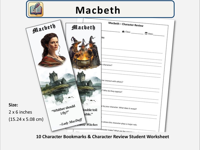 Macbeth Bookmarks and Character Analysis Worksheet | Shakespeare ...