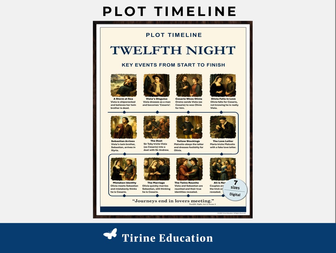 Twelfth Night Plot Poster | Shakespeare | 12 Illustrated Key Scenes ...