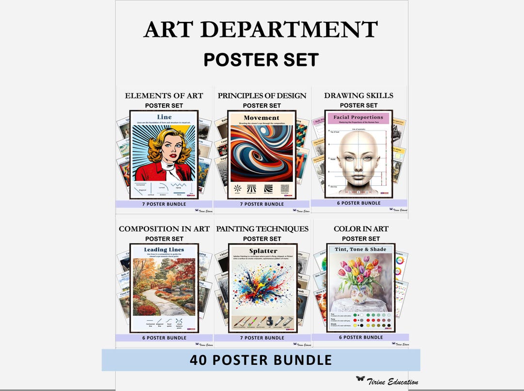 Art Classroom Poster Bundle: Elements, Principles, Drawing (digital ...