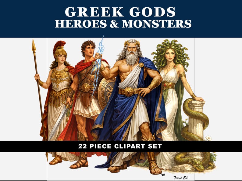 Greek Mythology Gods Heroes Monsters Clipart Set, Ancient Greece ...