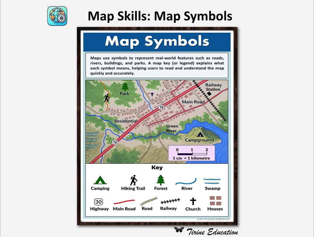Map Symbols Geography Poster: Classroom Bulletin Board (digital ...