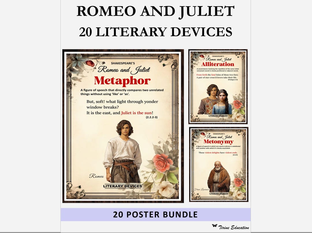 Romeo and Juliet Literary Devices – 20 Shakespeare Classroom Posters ...