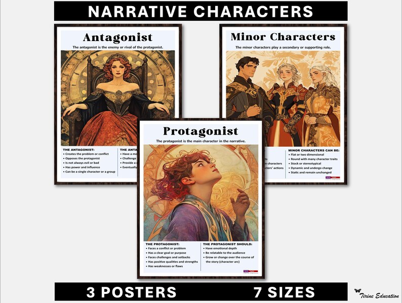 Narrative Characters, 3 Poster Set, Protagonist, Antagonist, and Minor ...