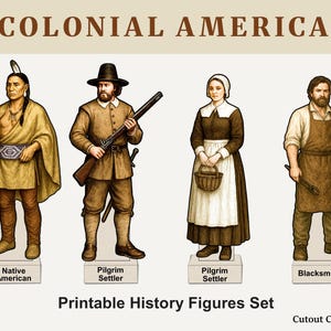 Colonial America Paper Model Set: Historical Figures & Diorama Scenes ...