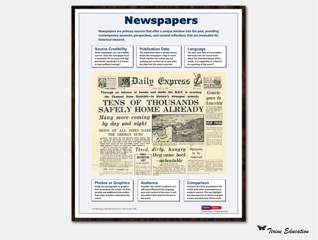 Newspapers as Primary Sources Poster, History Sources, Educational ...