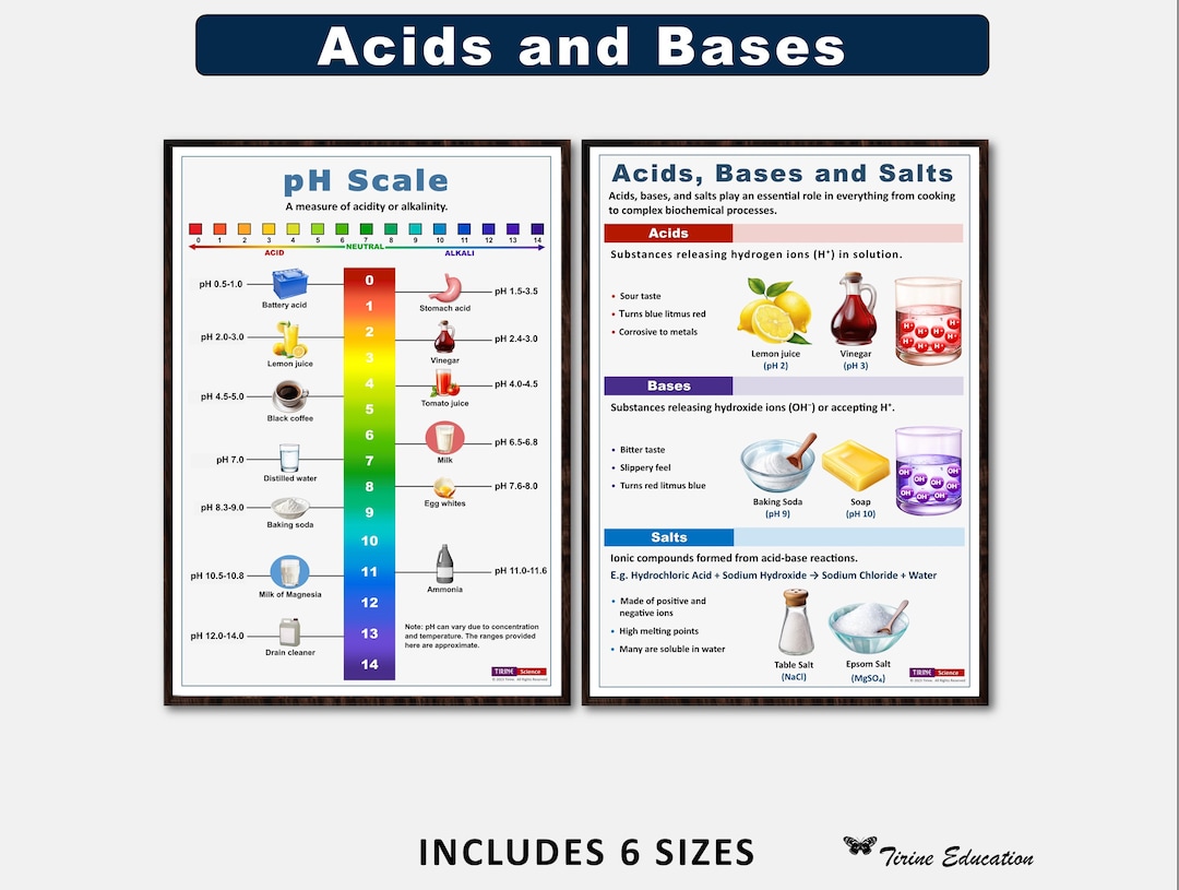 Acids, Bases and Salts and Ph Scale Set, Science Chemistry Poster, Educational Science Poster ...