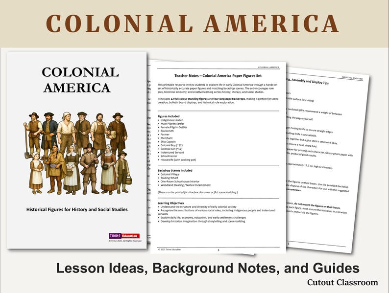 Colonial America 12 Cut-out Figures, Classroom Teaching Resource ...