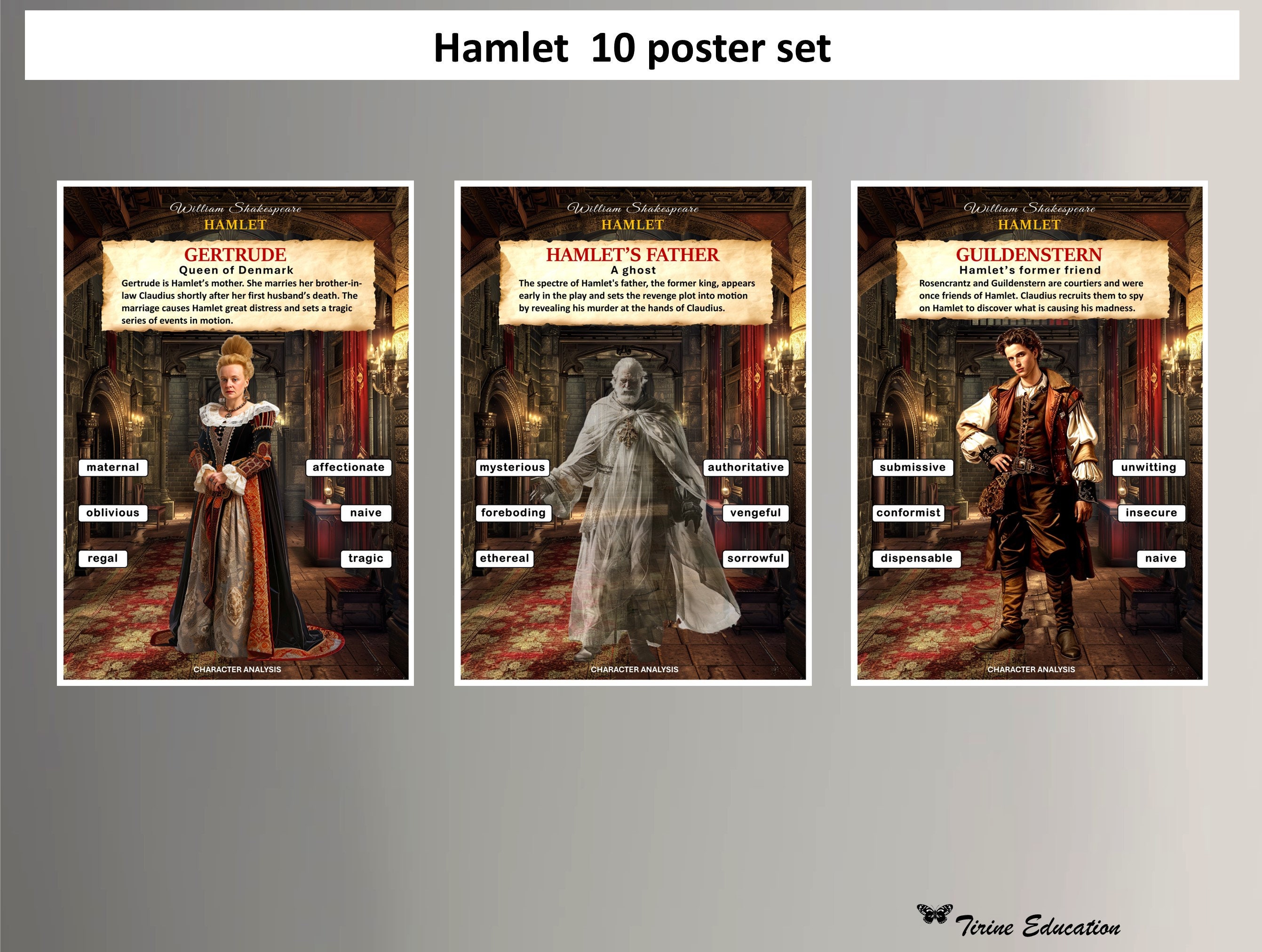 Hamlet Character Analysis 10 Poster Bundle, William Shakespeare ...