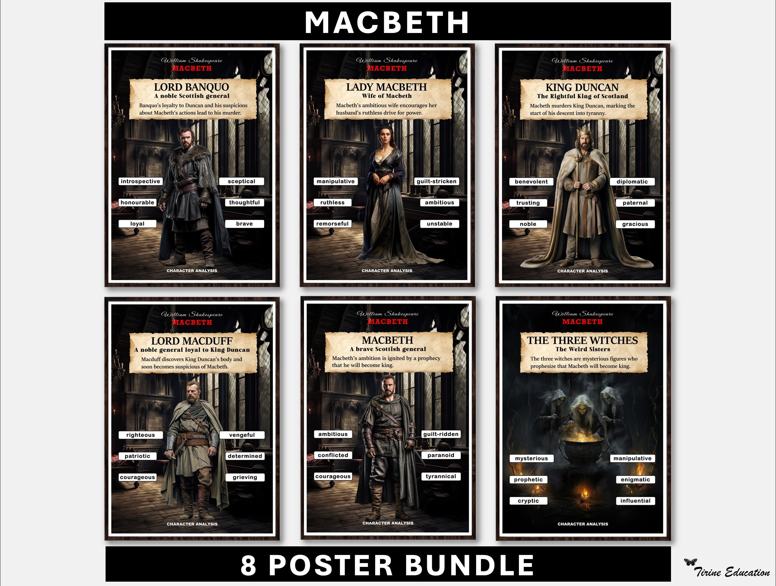 Macbeth 8 Poster Set, Character Analysis, Shakespeare's Plays, Drama ...