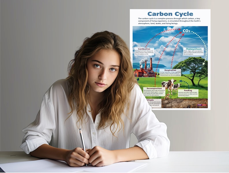 Ciclo del carbono, póster de ciencias de la Tierra, escuela secundaria ...