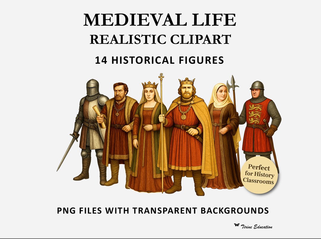 Medieval Clipart for Teachers | 14 Realistic Historical Figures ...
