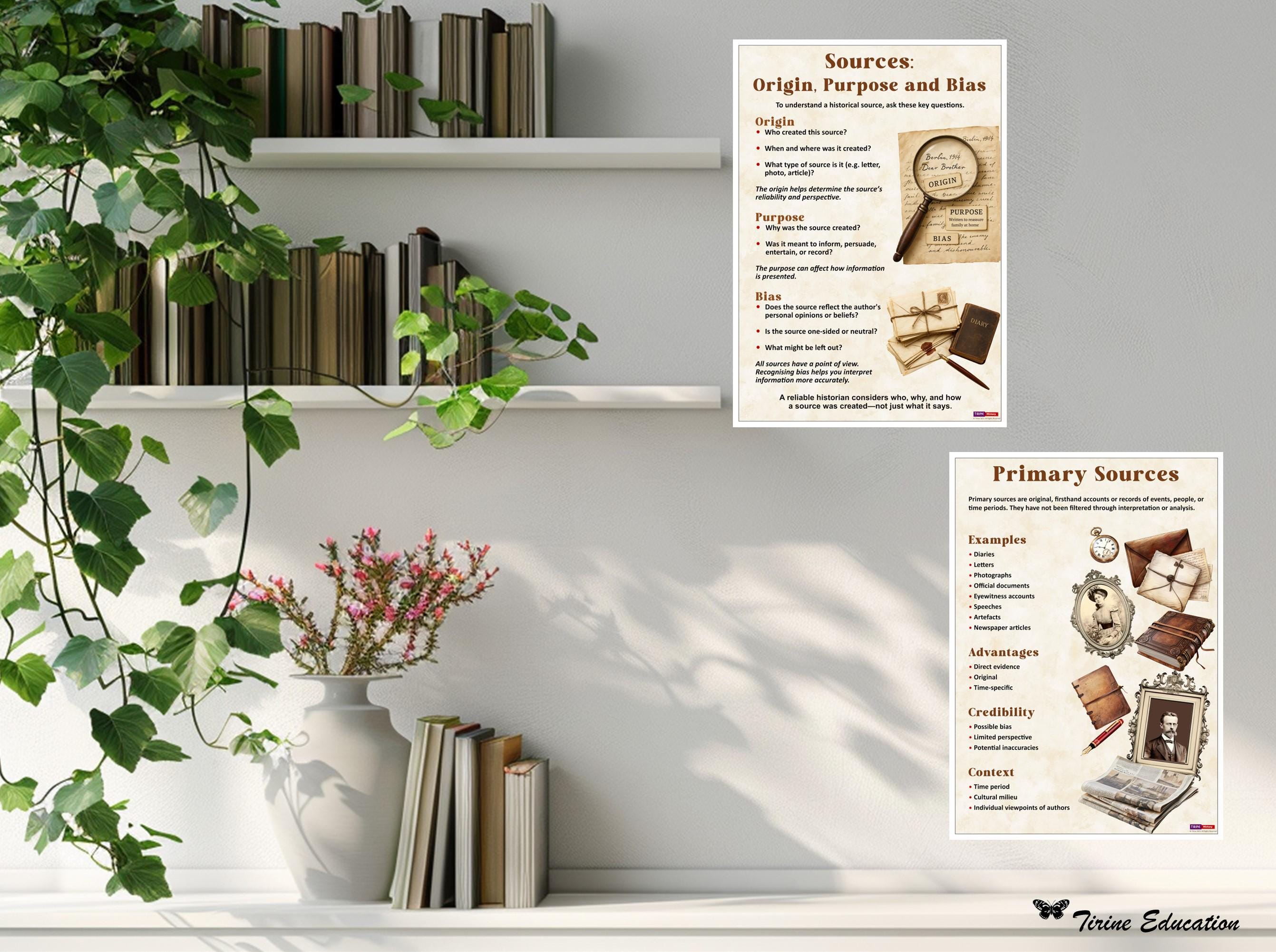 History Sources Poster Set: Primary, Secondary, Tertiary (digital ...