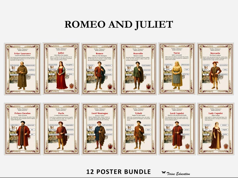 Romeo and Juliet Posters, English Literature, Printable Shakespeare ...