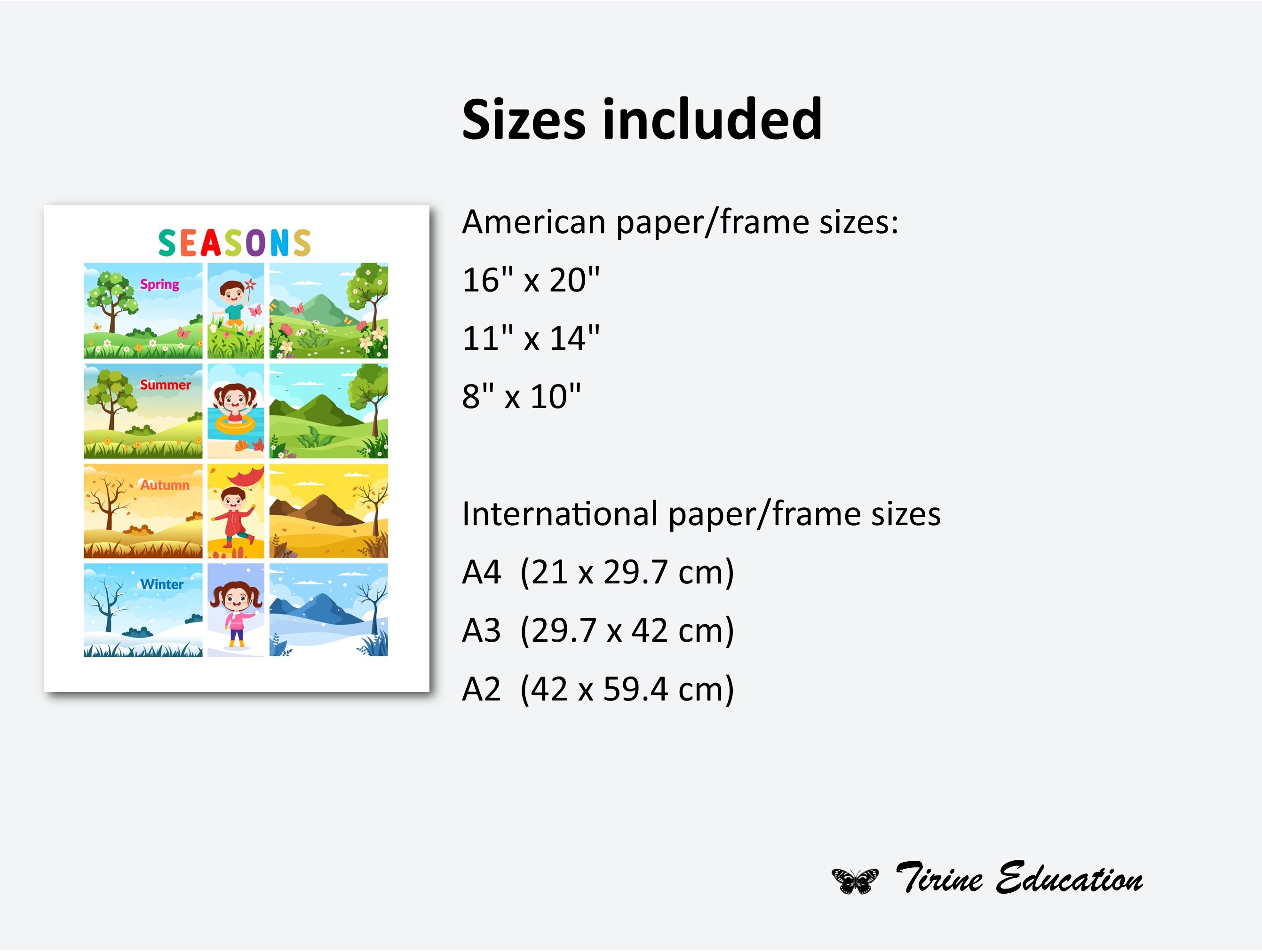 Seasons Printable Seasons Poster Educational Classroom Poster Six Sizes ...
