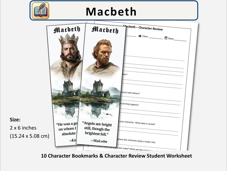 Macbeth Bookmarks and Character Analysis Worksheet | Shakespeare ...